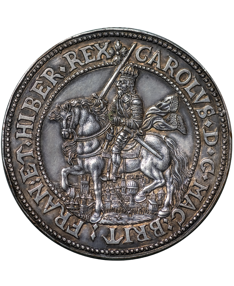 1644 Charles I 18th century copy of the Rawlins Oxford crown. – M & H