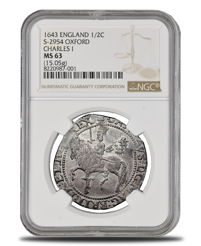 1643 Charles I Oxford Mint Halfcrown - NGC ms63 TOP POP ! – M & H