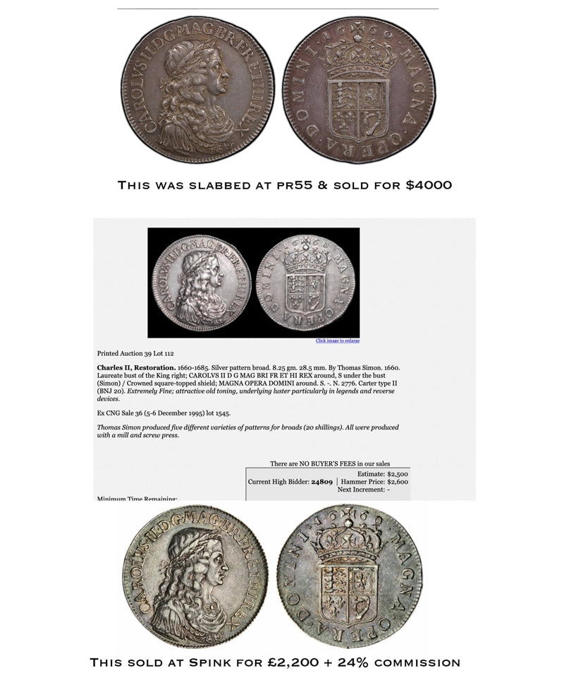 1660 Charles II Pattern Broad / Restoration of the Monarchy medal – M & H