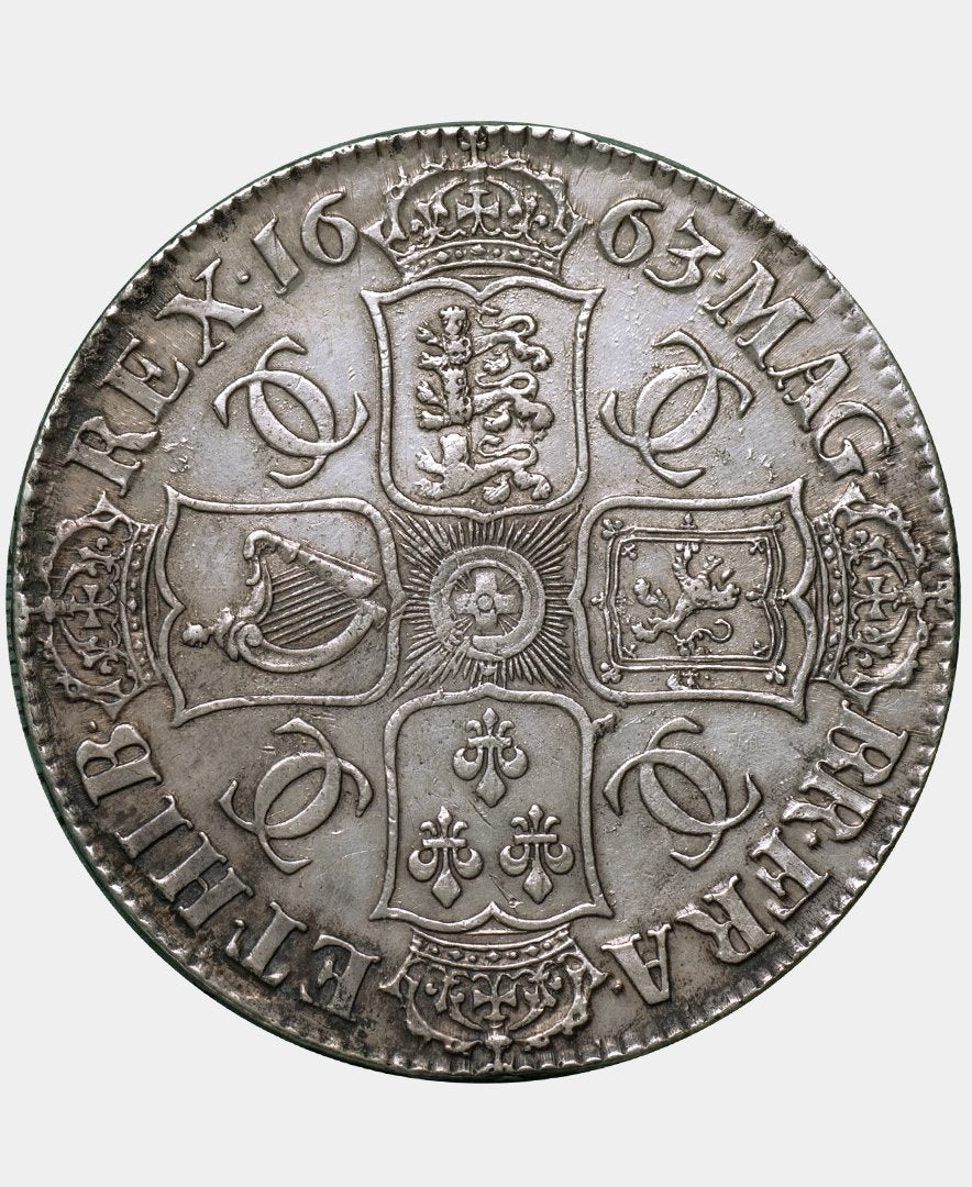 1663 Charles II, XV, First laur. head Crown – M & H